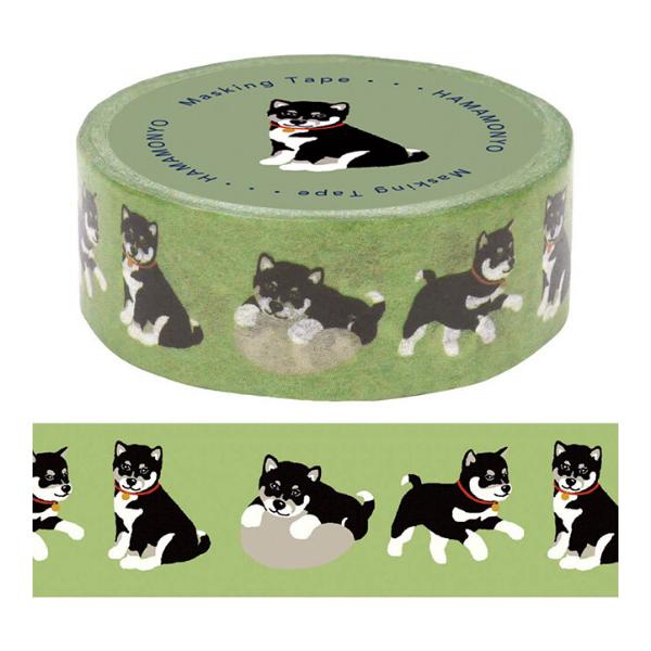コロコロした黒柴の子犬柄のマスキングテープ。和紙製のかわいらしい絵柄のテープは、日常のちょっとしたアクセントにオススメ。手で簡単にちぎることができます。動物好きさんへのプチギフトにも♪■サイズ：W15mm×5m■素材：和紙■生産国：日本濱文...