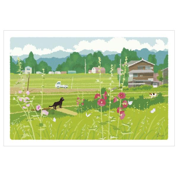 日本の四季の風景を旅している猫「たびねこ」の可愛いポストカードシリーズです。ねこたちと一緒に小さな旅を楽しみながら、のどかな風景を満喫しませんか。夏のお便りやコレクションに。黒猫/三毛猫/ネコ/田んぼ/山/風景/ハガキ/イラスト：もりとしの...