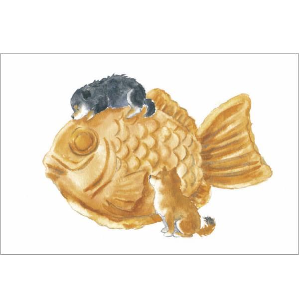 人気イラストレーター「村田なつか」さんの"しばいぬとおやつ"シリーズ。おいしそうなたい焼きと愛らしい柴犬が、みずみずしいタッチで描かれています。黒柴/柴犬/和菓子/水彩イラスト/ハガキ/紙の厚み：★★☆(一般的な官製ハガキよりやや厚め)■サ...