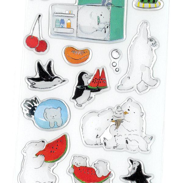 人気絵本作家、ももろさんが描く可愛らしい夏柄シール。輝くラメと銀箔が上品な人気のドロップシールです。ぷっくりつやつやの透明素材にラメが煌めきます。表情豊かな動物たちは、眺めているだけでも楽しい♪コレクションしたくなる可愛さです。スイカ/パイ...