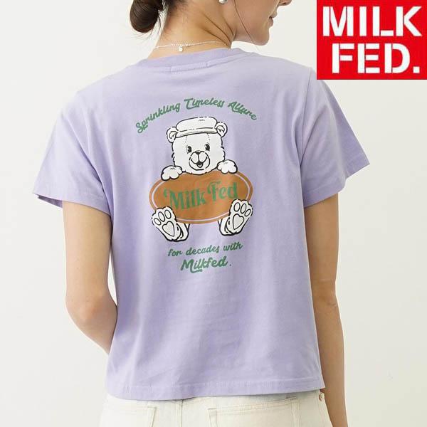 MILKFED. BEAR COMPACT S/S TEE＼＼笑顔のくまさんがポイント♪バックプリントのミニTシャツ／／フロントは刺繍、バックには大きくくまさんがプリントされた半袖Tシャツ。コンパクトなサイズ感で、ボリュームのあるボトムとは...