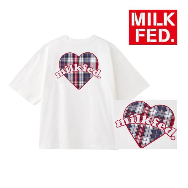 MILKFED. PLAID HEART WIDE S/S TEE＼＼人気グラフィックがアップデート！チェックハートの半袖Tシャツ／／ハート×チェックがガーリーな印象のグラフィックTシャツ。前回はプリントだったハート部分に、華やかなチェック...