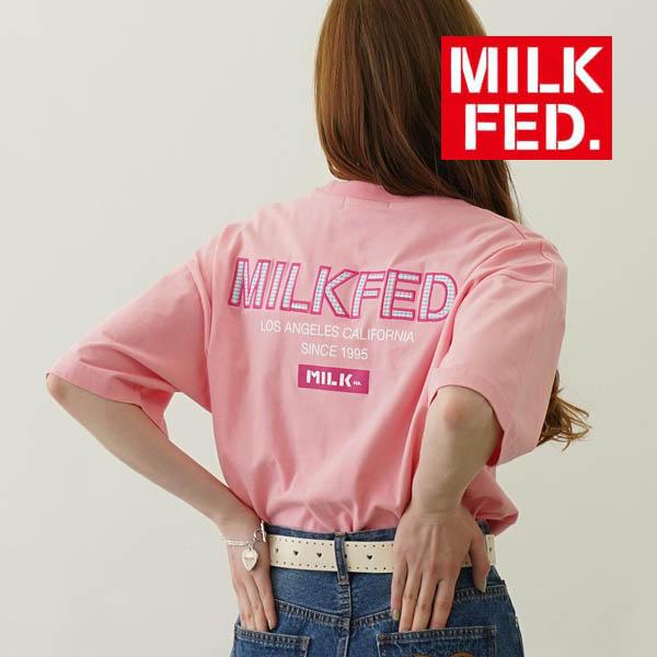 MILKFED. PLAID LOGO WIDE S/S TEE＼＼人気のロゴシリーズMILKFED.ロゴのバックプリントTシャツ／／ロゴ×チェックがガーリーな印象の半袖Tシャツ。背面のMILKFED.ロゴ部分に、華やかなチェック生地落をと...