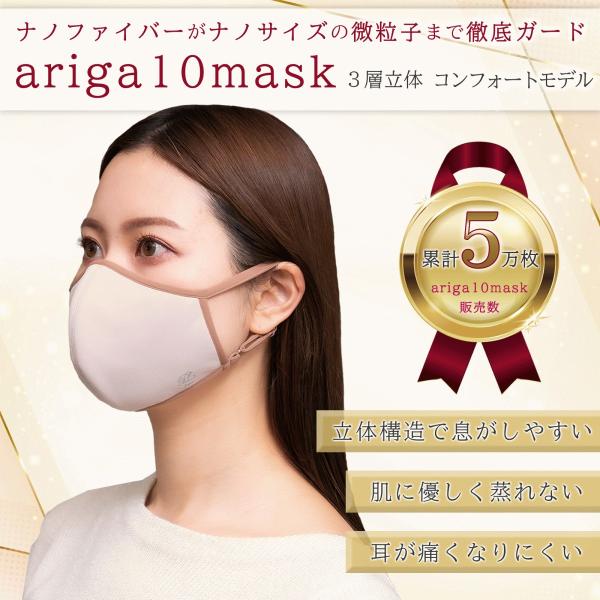 【マスクの特徴】ariga10maskの3層立体構造ナノファイバーマスクは医療用マスクN95に匹敵する性能です。ウイルス飛沫を98％以上捕集することも証明されています。(JIS T9001カケン(第三者試験機関)【機能】ナノレベル微粒子捕集...