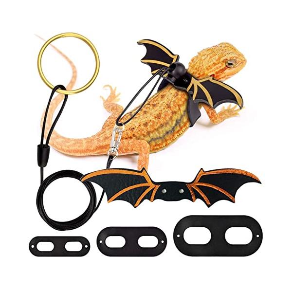 ハーネスリードペットリードは特別なコウモリの翼のデザインです。ピンク、ブラック、オレンジ、ブルーの4色があり、見た目が可愛くておしゃれです。メイン素材トカゲハーネスは柔らかいPU素材でできており、快適な生地で、爬虫類の肌を守ります。軽量のナ...