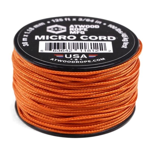 1.18mm マイクロコード アトウッド ロープ  (バーントオレンジ) パラシュートコード パラコード 38M ATWOOD ROPE MFG 耐加重46Kg  キャンプなどに