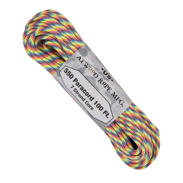 丈夫 高品質 アトウッド ロープ/ATWOOD ROPE MFG LIGHT STRIPES,ライトストリッピン 7Strand パラシュートコード/パラコード 30M 耐加重250Kg  キャンプなどに