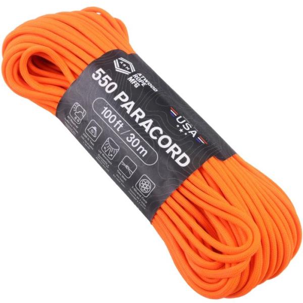 アトウッド ロープ/ATWOOD ROPE MFG ネオン オレンジ 7Strand パラシュートコード/パラコード 30M 耐加重250Kg  キャンプなどに