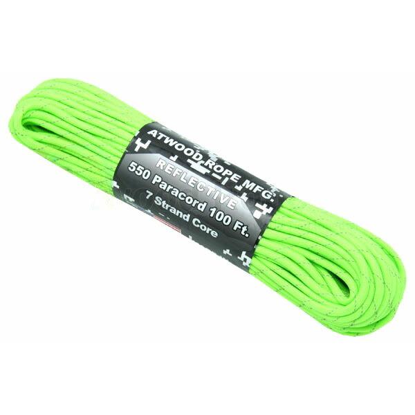 アトウッド ロープ/ATWOOD ROPE MFG リフレクティブ 反射　ネオン グリーン 7Strand パラシュートコード/パラコード 30M 耐加重250Kg  キャンプなどに