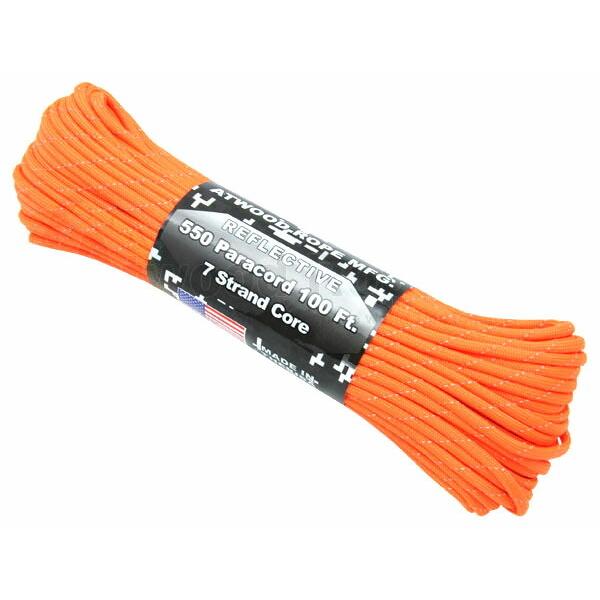 アトウッド ロープ/ATWOOD ROPE MFG リフレクティブ 反射 ネオン オレンジ 7Strand パラシュートコード/パラコード 30M 耐加重250Kg  キャンプなどに