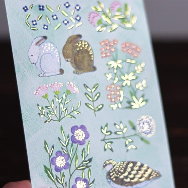 cozyca products 浅野みどり 箔押しポストカード fleur 手紙 グリーディングカード 誕生日 ラッピンググッズ インテリア雑貨 おしゃれ 金箔 文房具 メール便花 風景 うさぎ  誕生日カード きらりと輝く箔押し加工 爆買