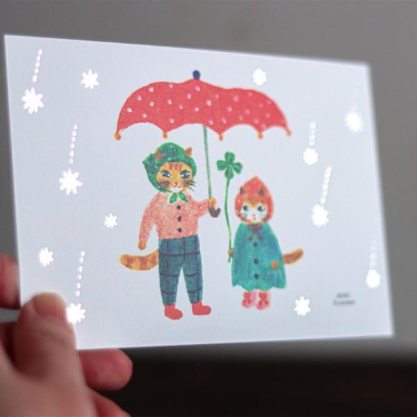 cozyca products 布川愛子 箔押しポストカード raindrops 手紙 グリーディングカード 誕生日 ラッピンググッズ インテリア雑貨 おしゃれ キラキラ 銀箔 文房具 メール便雨 相合傘 6月 梅雨  誕生日カード キラキ...