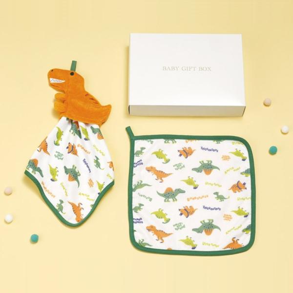 SET1098ベビーギフトお世話セットディノサウルスマスコット付きタオルハンドタオル