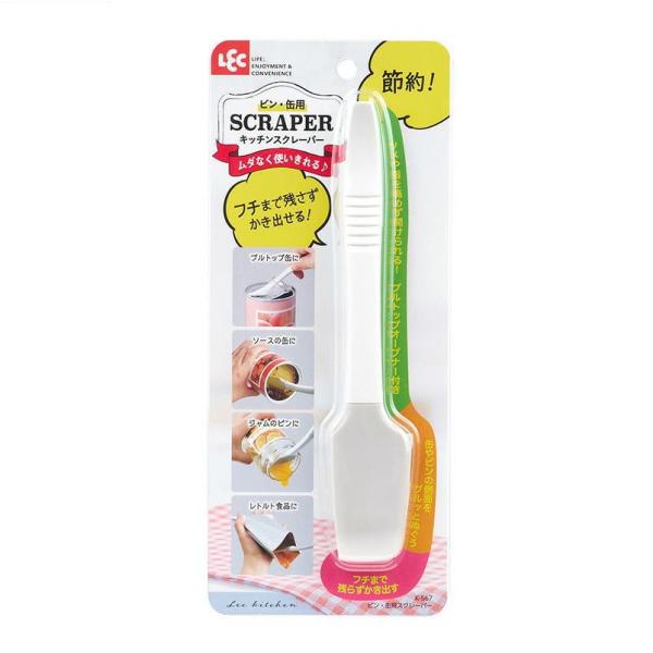 サイズ：約3.5×1.5×19Hcm材　質【柄】ABS樹脂【ヘラ】シリコンゴム耐熱温度（約）【柄】80度【ヘラ】200度ヘラの形状を工夫しました。残りやすい缶入りソース・ビン入りジャム、マーガリンなどをムダなく使い切れます。ヘラの先端で缶の...