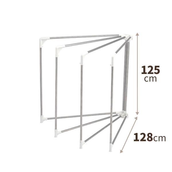 使用時サイズ（約）幅250×奥行250×高さ125cm（開き方によって）収納時（約）幅16×奥行128×高さ125cm干せる量の目安（約）布団が4枚全体耐荷重（約）20kg材　質【本体】ステンレス巻きスチールパイプ【樹脂部品】ABS樹脂【金...