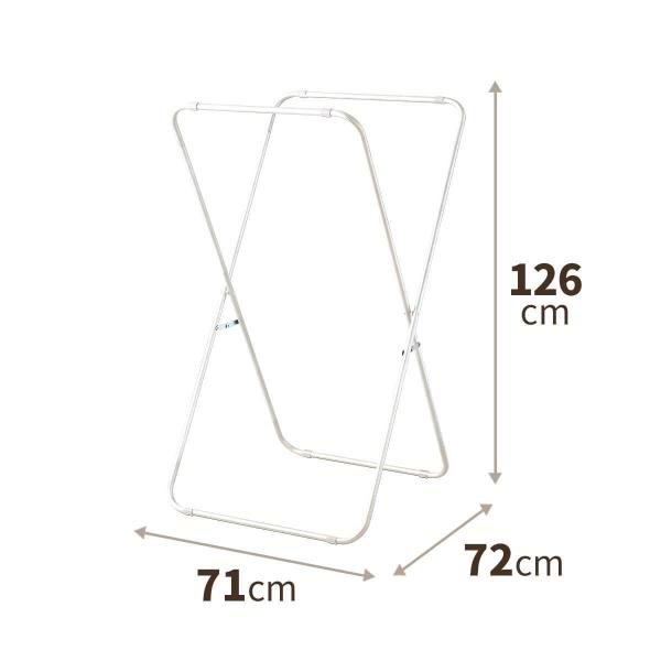 カラー　ホワイト最大外寸（約）幅71×奥行72×高さ126cm収納時（約）幅71×奥行5×高さ144cm干せる量の目安（約）シャツ類が17枚全体耐荷重（約）8kg材　質【本体】スチールパイプ（粉体塗装）【樹脂部品】TPR、ポリプロピレン【金...