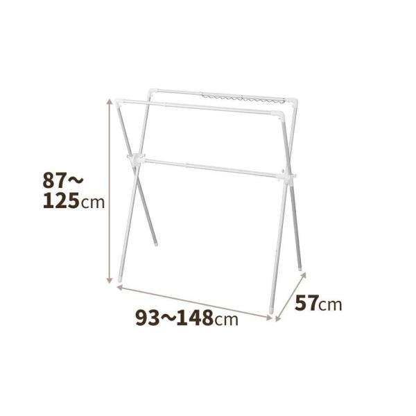 カラー　ホワイト最大外寸（約）幅93〜148×奥行57×高さ87〜125cm収納時外寸（約）幅94×奥行93×高さ9cm商品重量（約）2.0kg全体耐荷重（約）10kg材　質【本体】アルミニウム合金【樹脂部品】ポリプロピレン、ABS樹脂、ポ...