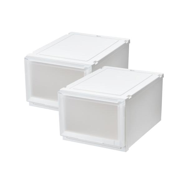 カラー　ホワイトクリア最大外寸（約）幅40×奥行55×高さ30cm有効内寸（約）幅31.3×奥行48.3×高さ24.3cm収納の目安（約）Yシャツが16枚積み重ね使用　2段まで可能天板耐荷重（約）5kg引出耐荷重（約）5.4kg材　質【天板...