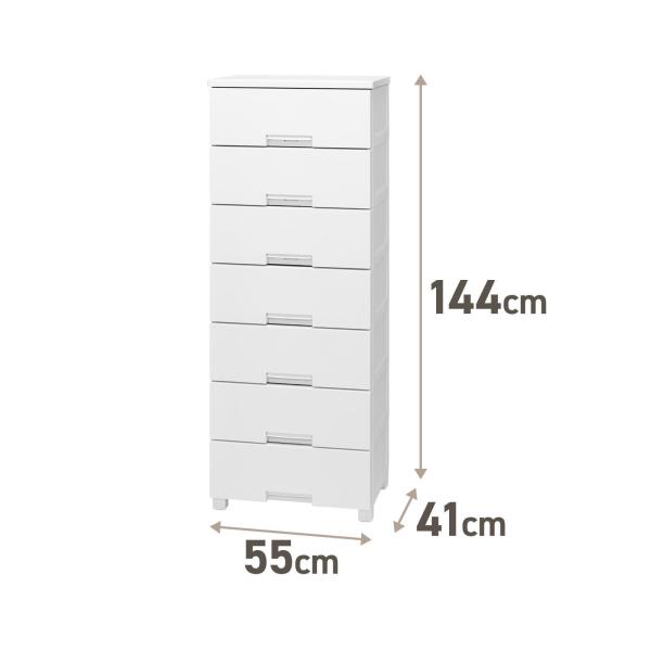 カラー　ホワイト最大外寸（約）幅55×奥行41×高さ144cm有効内寸（約）幅47.2×奥行34.5×高さ15cm（×7段）収納の目安（約）各引出しにトレーナーなら8枚、セーターなら5枚、Yシャツなら8枚引出し耐荷重（約）4kg天板耐荷重（...
