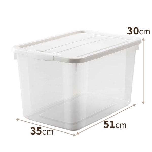 カラー　ホワイト最大外寸（約）幅35×奥行51×高さ30cm有効内寸（約）幅27.5×奥行42×高さ27.4cm商品重量（約）1.3kg容　量（約）40L収納の目安（約）Yシャツが12枚積み重ね使用　2段まで可能蓋耐荷重（約）3.8kg本体...