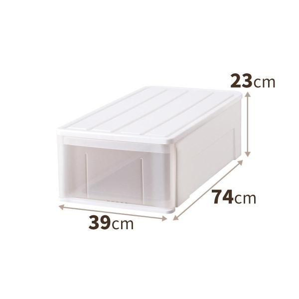 カラー　ホワイト最大外寸（約）幅39×奥行74×高さ23cm有効内寸（約）幅34.5×奥行69×高さ17.5cm収納の目安（約）セーターが10枚材　質　ポリプロピレン別売キャスター　非対応押入れの収納に最適な収納ケースです。【2025年6月...