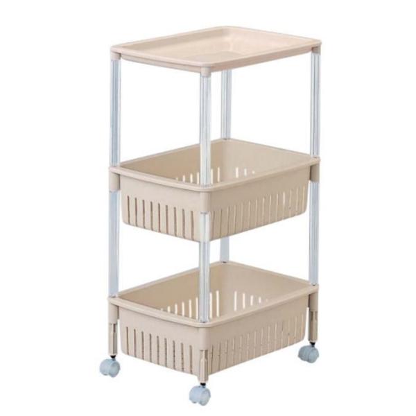 サイズ　幅285×奥行390×高さ677mm材　質【カゴ・キャスター受け】PP【支柱】PS耐荷重　10kgカラー　ベージュカゴは固定式です。高さを調節することはできません。