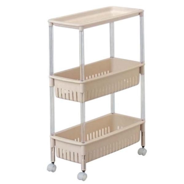 サイズ　幅220×奥行470×高さ677mm材　質【カゴ・キャスター受け】PP【支柱】PS耐荷重　10kgカラー　ベージュカゴは固定式です。高さを調節することはできません。