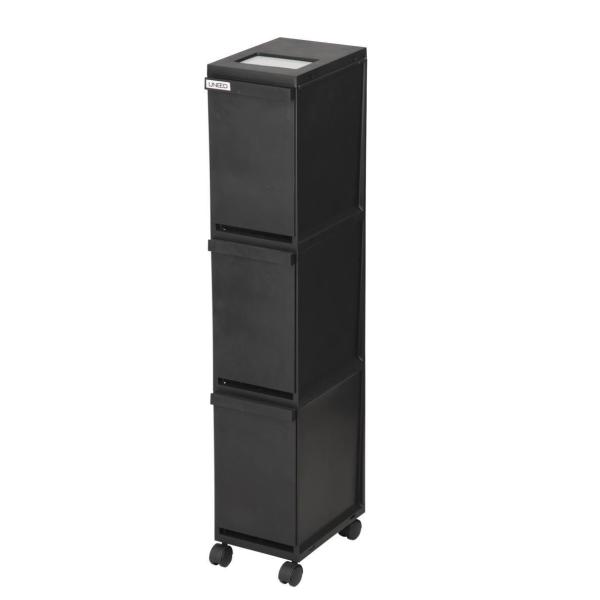 サイズ：20.5×29.5×105.5Hcm材　質【本体・他】ポリプロピレン【キャスター】ポリプロピレン、ポリカーボネート、スチール重　量：3.5kg容　量：10L×3【セールスポイント】上からプッシュ＆引き出し。すき間に入るすっきりスリム...