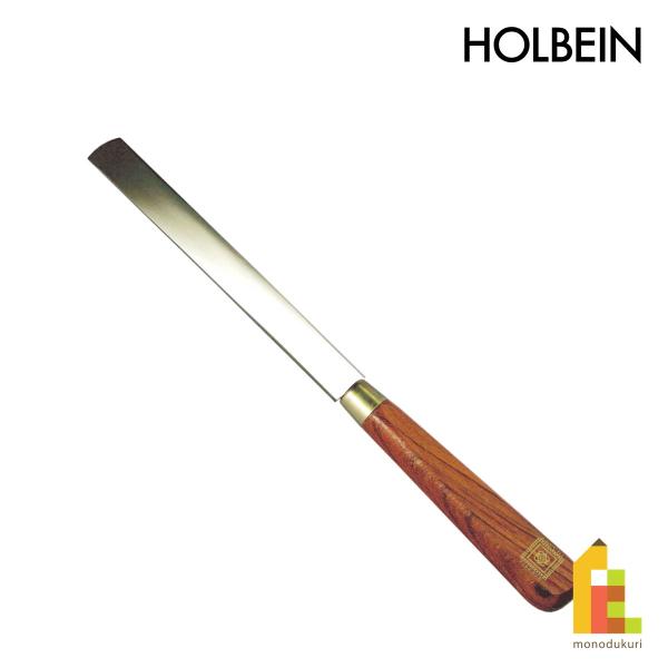 金箔を好みの大きさに切るナイフ。箔盤の上に金箔を置きこのナイフで打つと同時に引き切る。金箔のすくい上げにもナイフの腹を使用できる。刃は砥いだ後、箔盤の皮を切らない程度に、まるくしてあります。