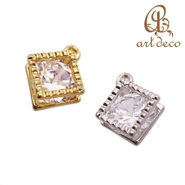 ジルコニアを挟んだスクエア型チャームチャーム,キーホルダー,ペンダントトップ,スクエア,四角,ジルコニア,人工ダイヤモンド,宝石,ゴールド,ニッケル,シルバー,金,銀,アクセサリー,パーツ,アクセサリーパーツ,ハンドメイド,アレンジ,手芸,...