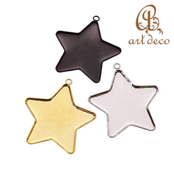 星型空枠ペンダントトップチャーム,ペンダントトップ,ペンダント,ネックレス,トップ,星,スター,ゴールド,シルバー,ブラック,金,銀,黒,アクセサリー,パーツ,アクセサリーパーツ,ハンドメイド,アレンジ,手芸,材料,金具,部品,カラワク,空...