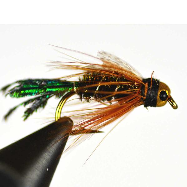 パターン名：タングステン ブラックアイ Zug Bugタイプ：ニンフフラ主な使い方：水面下に沈めるフライイメージ：川虫の幼虫対応フック：バーブド（返しあり）サイズ #10 #12