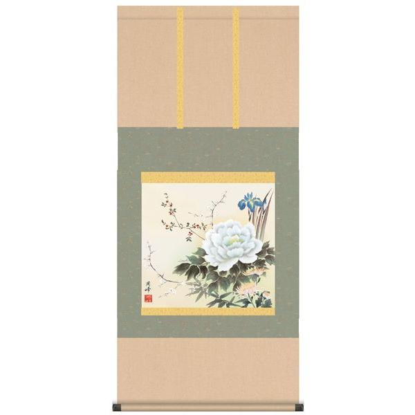 本紙：新絹本（特殊印刷 + 手彩色）サイズ：幅54.5 x 高さ125cm（尺五横）表装　：洛彩鍛子本表装軸先：陶器化粧箱収納表装品質10年間保証付き(作品構図 国内生産にこだわった商品です）
