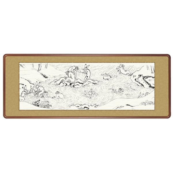 作品名　　： 鳥獣戯画 （ ちょうじゅうぎが ） 本紙　　　： 新絹本 <作品技法　： ジグレー高精彩画額サイズ　： H 480 x W 1240 （単位mm)作品サイズ： H 350 x W 1000（単位mm）（仕様）額縁材質　：...