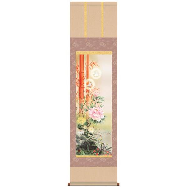 本紙：新絹本（特殊印刷 + 手彩色）サイズ：幅44.5 x 高さ164cm（尺三）表装　：洛彩鍛子本表装軸先：陶器化粧箱収納表装品質10年間保証付き