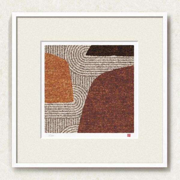 絵画 北欧 アート 版画 インテリア 抽象画 おしゃれ 玄関 リビング に自然美の 半抽象 風景画 は如何ですか！作家：藤谷壮仁郎作品名：枯山水   緑作品サイズ：300×300ｍｍ額縁外寸：518×518ｍｍ額縁：主要素材木製 表面アクリ...