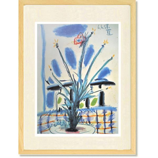 作品名　　：花と蝶作品技法　：リトグラフ額サイズ　：66 X 51cm作品サイズ：46 X 35cm重量　　　：2.8kg（仕様）額縁　　　：木製（ナチュラル木地色）マット　　；生成エンボス 2mmマット表面　　　：アクリル 2mm (作品...