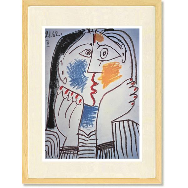 作品名　　：ほおづえ作品技法　：リトグラフ額サイズ　：66 X 51cm作品サイズ：46 X 35cm重量　　　：2.8kg（仕様）額縁　　　：木製（ナチュラル木地色）マット　　；生成エンボス 2mmマット表面　　　：アクリル 2mm (作...