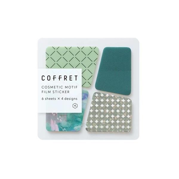 コスメモチーフの貼ってはがせるフィルムシール「コフレ」ニュアンスカラーや箔押しパーツが組み合わせされていることでまるでコスメパレットのような見た目のデコレーションシールです。透明感のあるフィルム素材で重ね貼りも楽しめます。・COFFRET（...