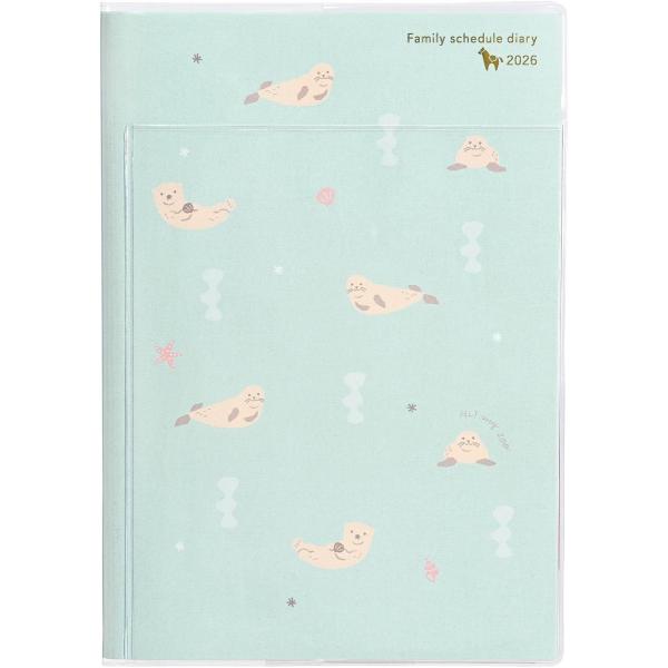 2026年用のマンスリー手帳です。A5サイズの使い勝手の良い大きさで、日曜始まりのマンスリー＋ウィークリー併用のレイアウトが基本。日付欄・メモ欄・家計簿欄を直感的に使える設計です。 HI! MY ZOO のアザラシをモチーフにした可愛らしい...