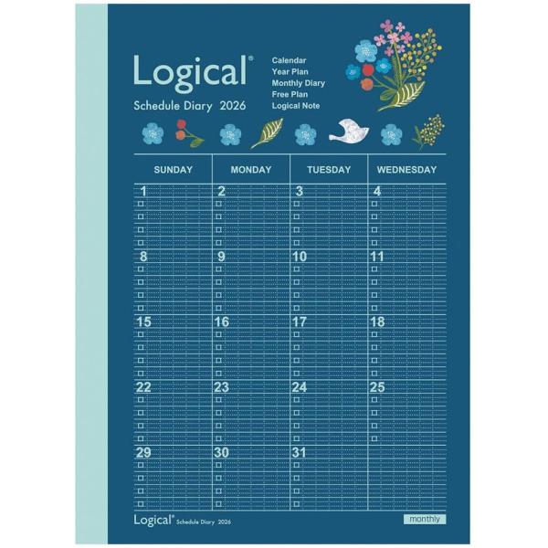 2026年度版 ロジカルダイアリー月間ノートタイプAは、A6サイズの携帯性と見開きの月間表示を両立したダイアリーです。月間カレンダーの横に広いメモ欄を配置し、予定とアイデアをその場で記録可能。フラワー柄デザインが、ビジネスシーンにも私生活に...
