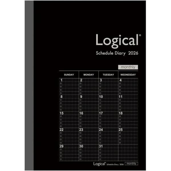 2026年度版 ロジカルダイアリー月間ノートタイプBは、A5サイズの携帯性と見開きの月間表示を両立したダイアリーです。月間カレンダーの横に広いメモ欄を配置し、予定とアイデアをその場で記録可能。ブラックの落ち着いたカラーがビジネスシーンにも私...