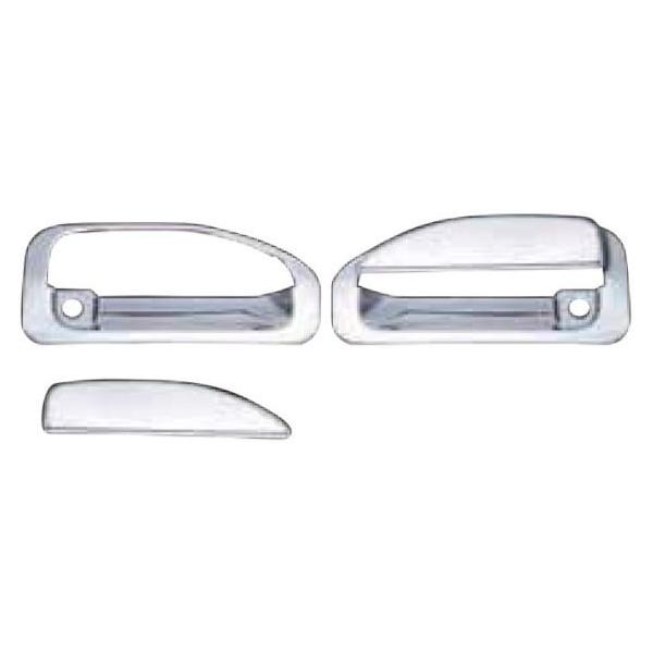 ◆ドアハンドルをシャープに輝かせるガーニッシュです。 ◆取付けは両面テープで、かぶせて貼るだけ! 販売単位:　左右4点セット材質:　ABS/クロームメッキ適合車種/参考年式:　三菱ふそう2t　ジェネレーションキャンター　　　　　　　　　　　...
