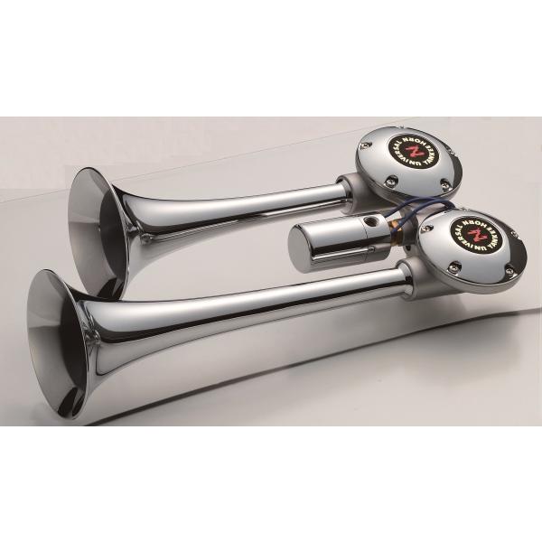 今やエアホーンのスタンダードともなったフラットデザイン。その迫力に満ちた高音域和音も定番中の定番。※12/24Vを選択してください品番:B420-24●24v2A●高音 ●クローム●商品サイズ　L=350mm●ニップル、ステー付品番:B42...