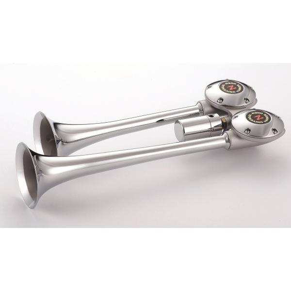 セミロングトランペットの採用で、迫力の中音域サウンドと省スペースを実現したバトルヤンキーの最新モデル。※12/24Vを選択してください品番:BSL450-24●24v2A●中音 ●クローム ●商品サイズ　L=400mm●ニップル、ステー付品...