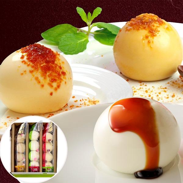 【発売日：2023年04月19日】北海道伊達市の自社工場にて製造した新鮮な【だて牛乳】をたっぷりと使用白いプリンとクレームブリュレ、塩キャラメルプリンの食べ比べセット冷蔵庫で良く冷やしてから、爪楊枝で風船を割って、お好みで付属のソース類を掛...