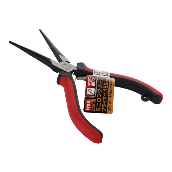 【特長】●手が疲れにくい二重成形グリップ●工具・ホビーの細かい作業に最適【材質】●高炭素鋼S45C商品名：trad ミニロングノーズプライヤー 150mmJANコード：4954458055418品番：MLP-150呼寸：150mm重量：70g