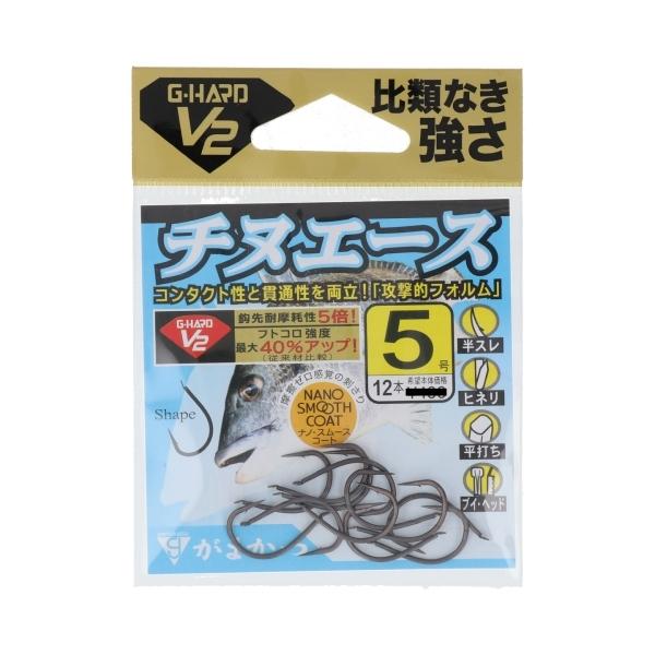 【がまかつ/Gamakatsu】高強度・高硬度・耐摩耗性に優れた新素材「G-HARD V2」搭載により、驚異の鈎先耐久性とフトコロ強度を備えたチヌエースは、磯や魚との度重なる接触や、鈎先が傷みやすい底を這わせる釣りにおいて鋭さが持続するのが...