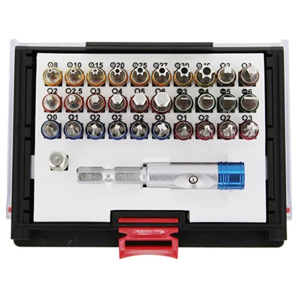 一家に一セットあれば非常に便利なビットセットで、品質・仕様ともにワンランク上です。■■■用途■■■様ーなネジの締付け作業。■■■機能・特徴■■■きれいなアルミカラーリングがついているので、ビットの種類が一目でわかります。スリムホルダーなので...