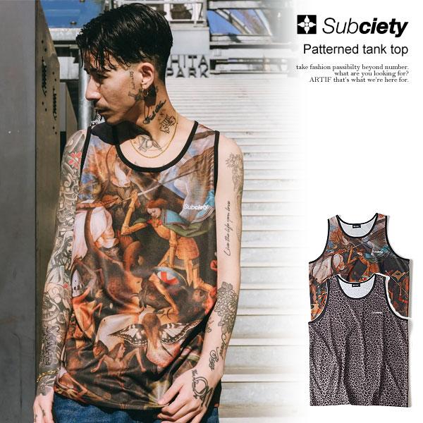 【発売日：2025年06月03日】SUBCIETY サブサエティ 30％OFF SALE セール ●商品説明全面に柄をプリントしたタンクトップ。通気性の良い5.3オンスのメッシュ生地を採用。レオパード、ブリューゲルの絵画を展開。左胸にはブラ...
